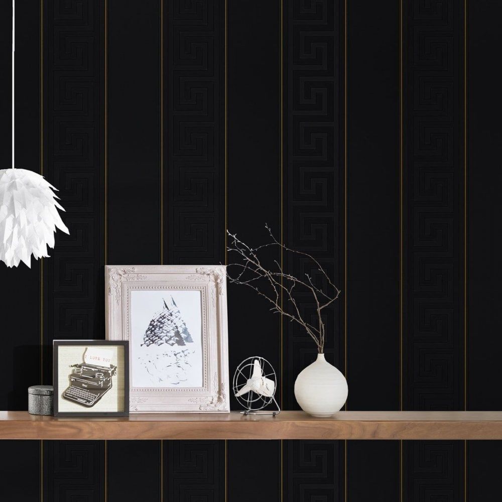 Versace | Versace Vertical Greek Key Stripe Wallpaper Gold | 93524-2