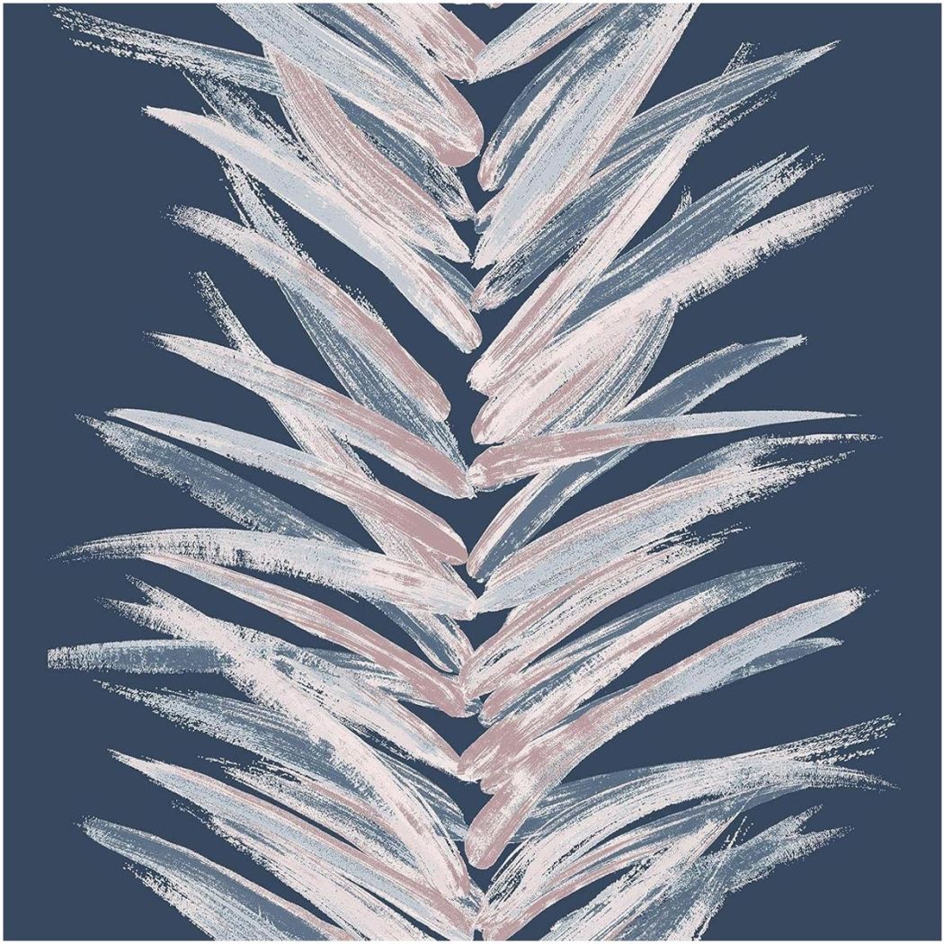 Muriva Dhara Large Leaf Navy Metallic Wallpaper | Wallpaper Shop