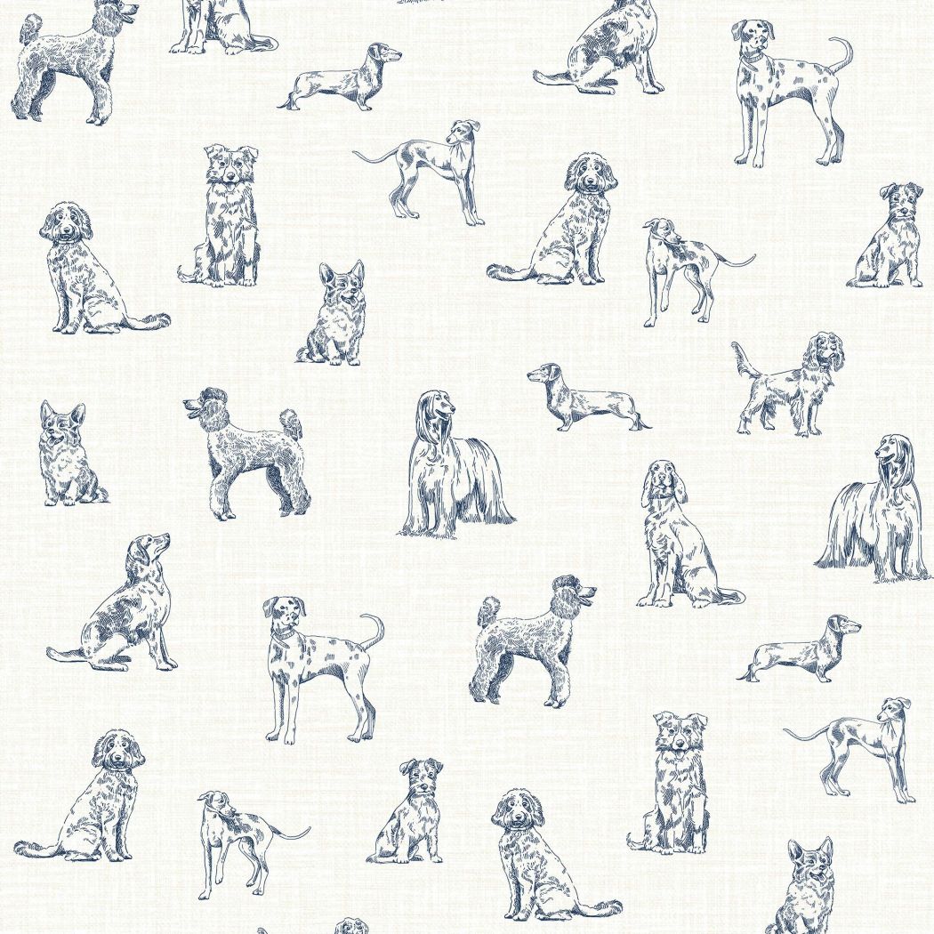 Joules Sketched Dogs Cream & Blue Wallpaper | Wallpaper Shop