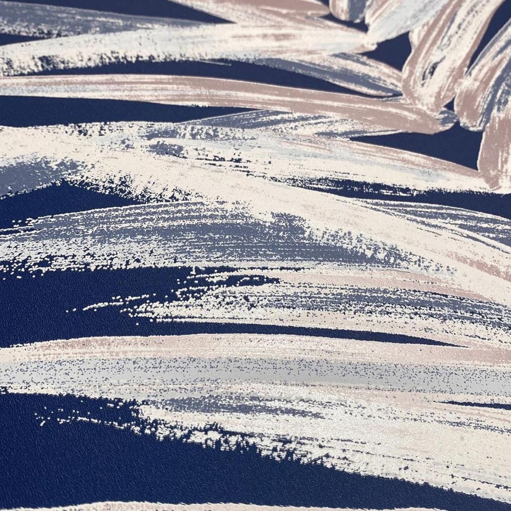 Muriva Dhara Large Leaf Navy Metallic Wallpaper | Wallpaper Shop