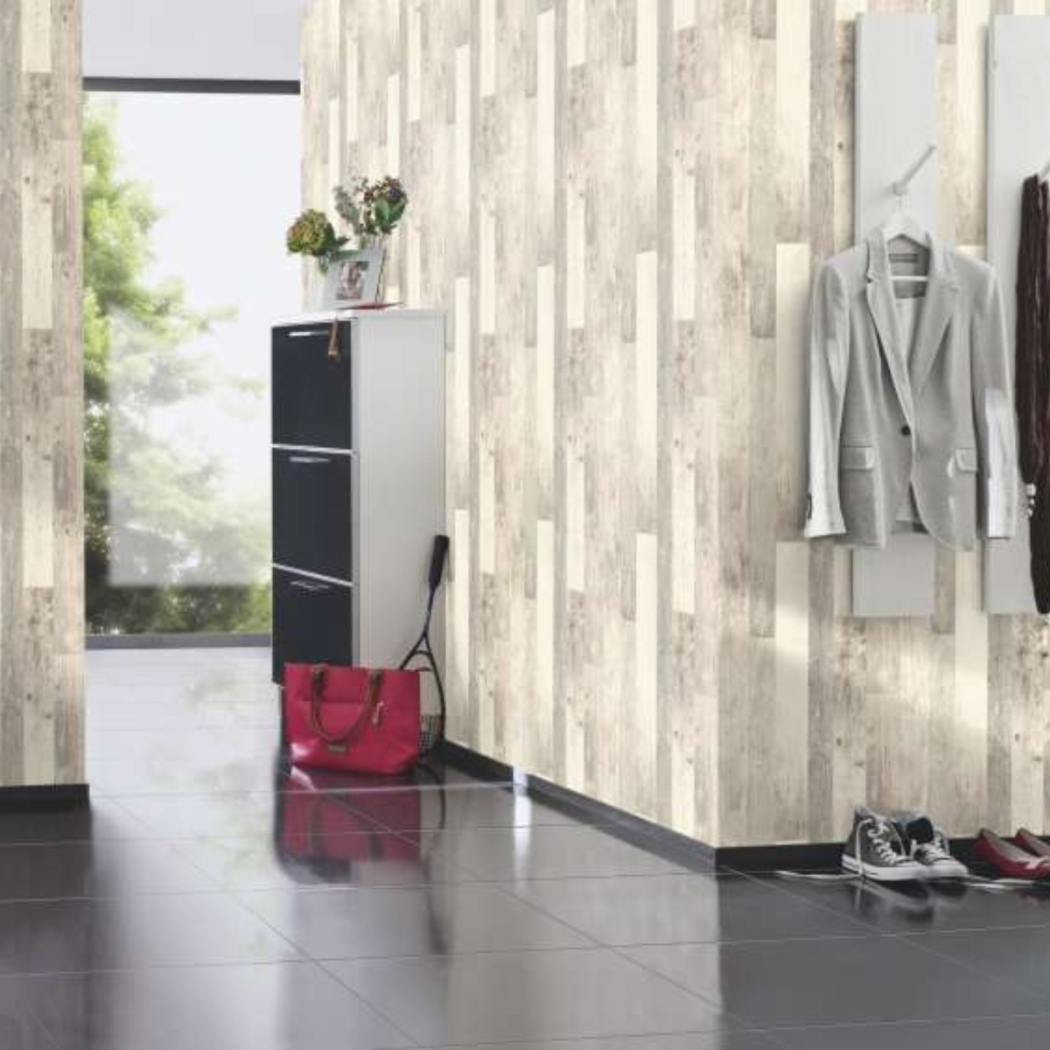 Rasch White Washed Wooden Planks Wallpaper Grey | Wallpaper Shop