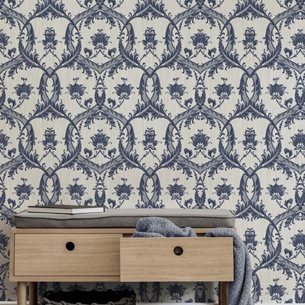 Fine Decor | Heavyweight Italian Vinyl Vintage Damask Wallpaper | Black ...