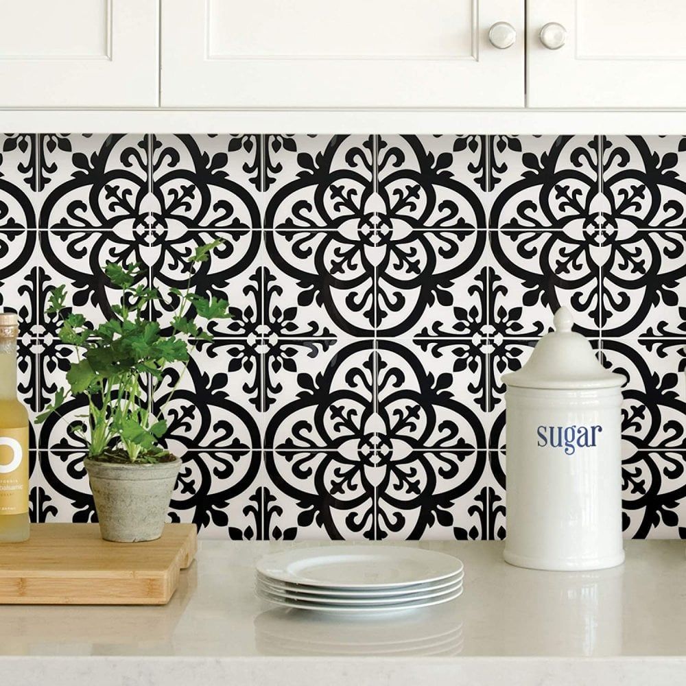 WallPops Avignon Victorian Splashback Tile Stickers Black