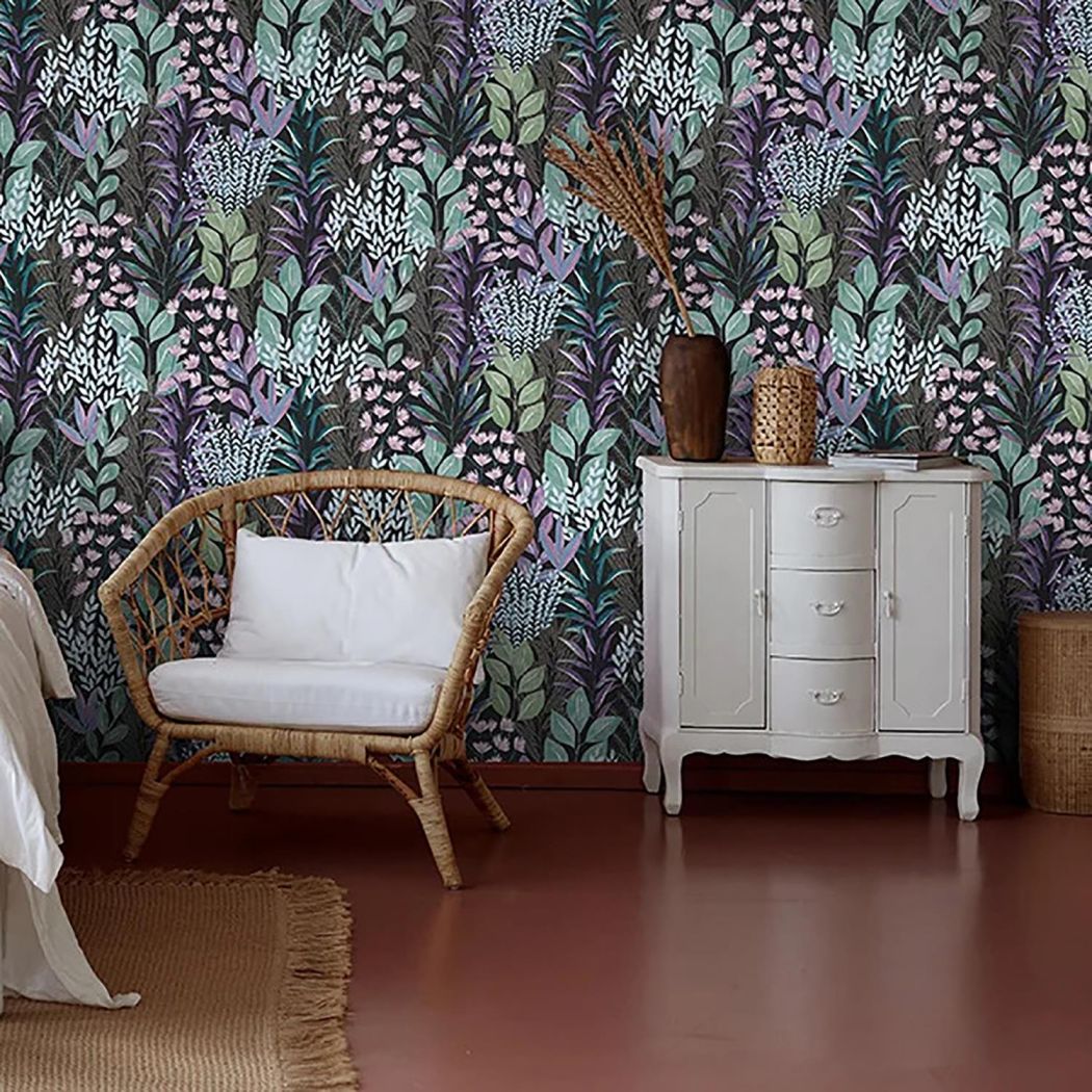 Ugepa Black Purple Leaf Floral Wallpaper | Wallpaper Shop