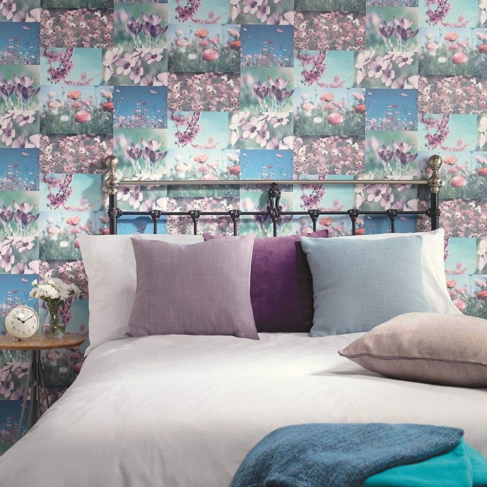 Holden Decor April Collage Wallpaper Pink | Wallpapershop.co.uk