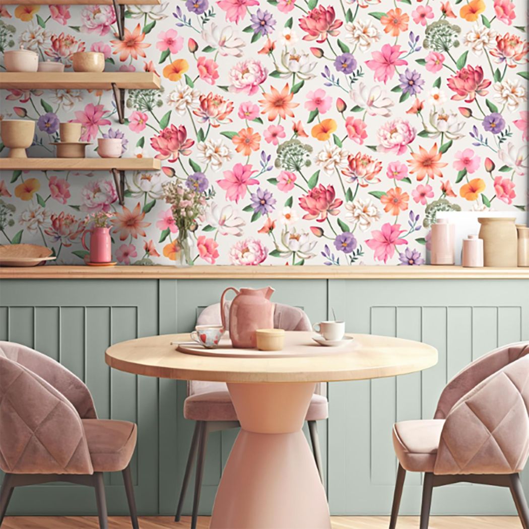 Ugepa White Pink Orange Floral Wallpaper | Wallpaper Shop