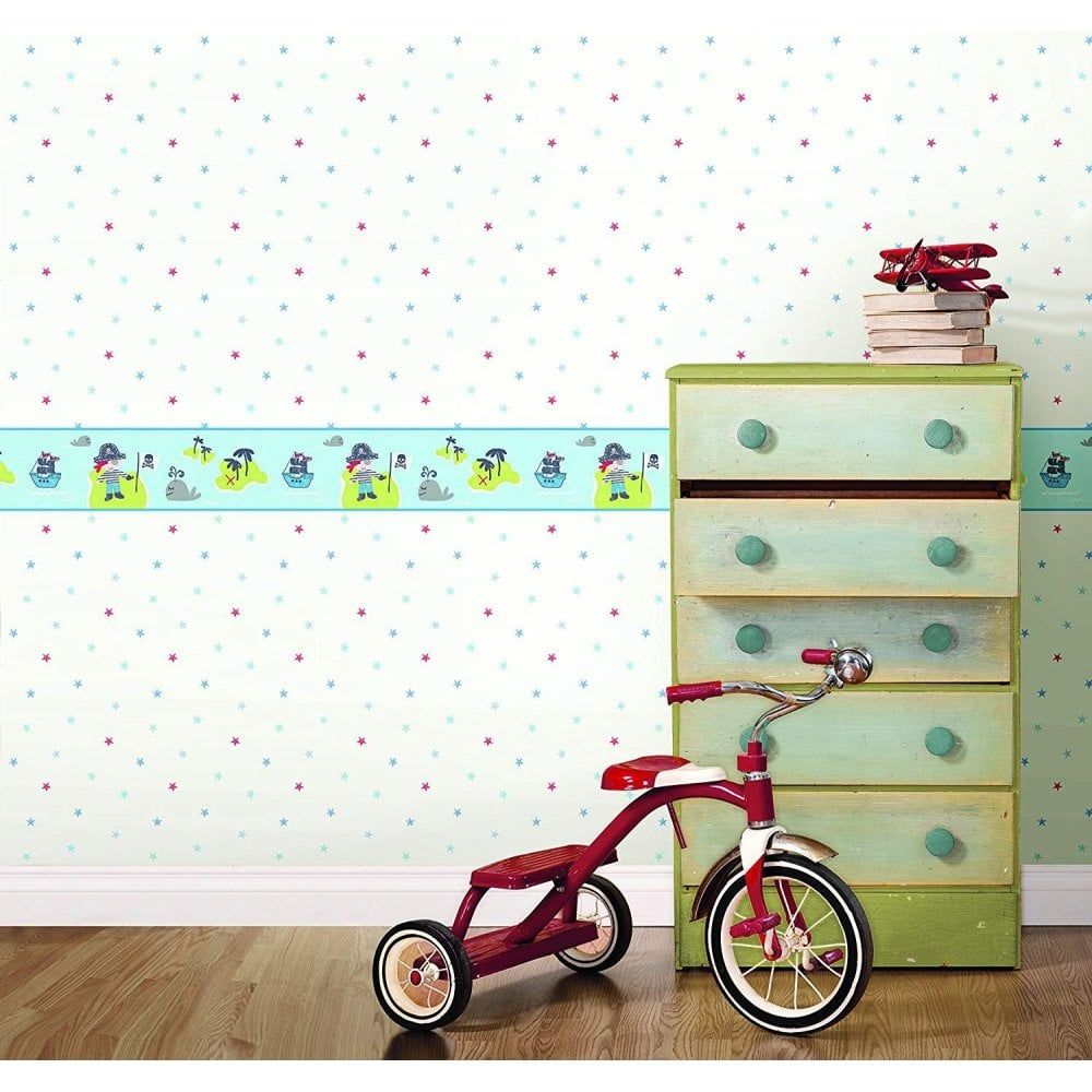 Carousel Pirates Wallpaper Border Blue Treasure Island Boys Childrens