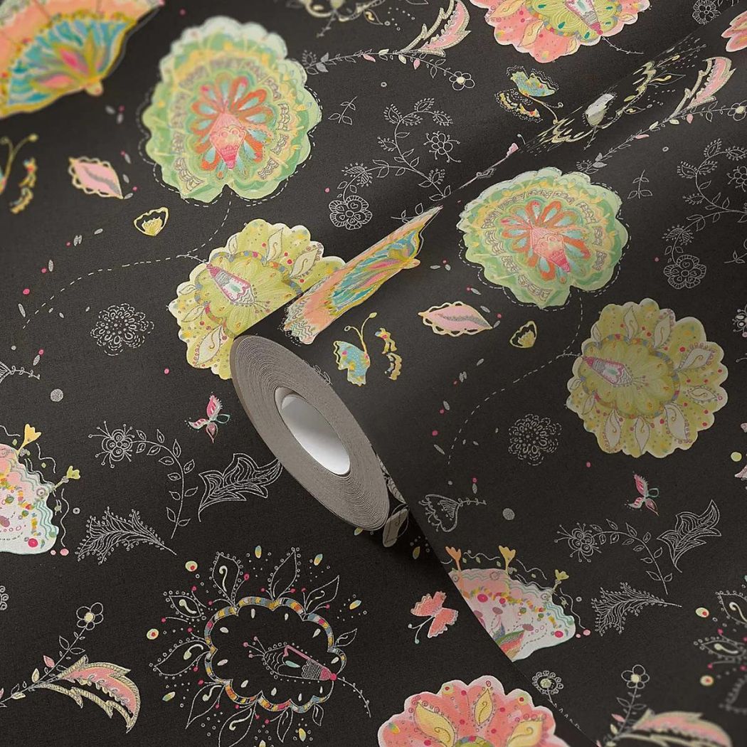 AS Creation House Of Turnowsky Black Textured Indian Floral | Wallpaper ...