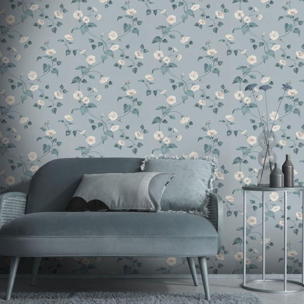 Erismann Abode Laura Duck Egg Flowers Wallpaper | Wallpaper Shop