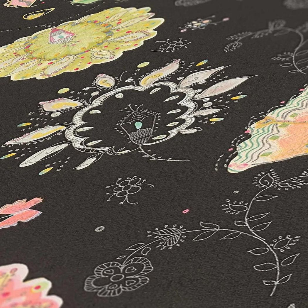 AS Creation House Of Turnowsky Black Textured Indian Floral | Wallpaper ...