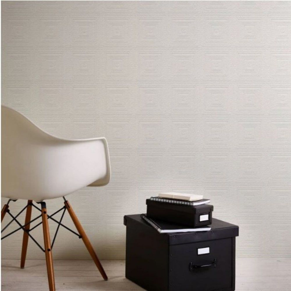 Big Squares Paintable Wallpaper White Anaglypta Wooden Panel