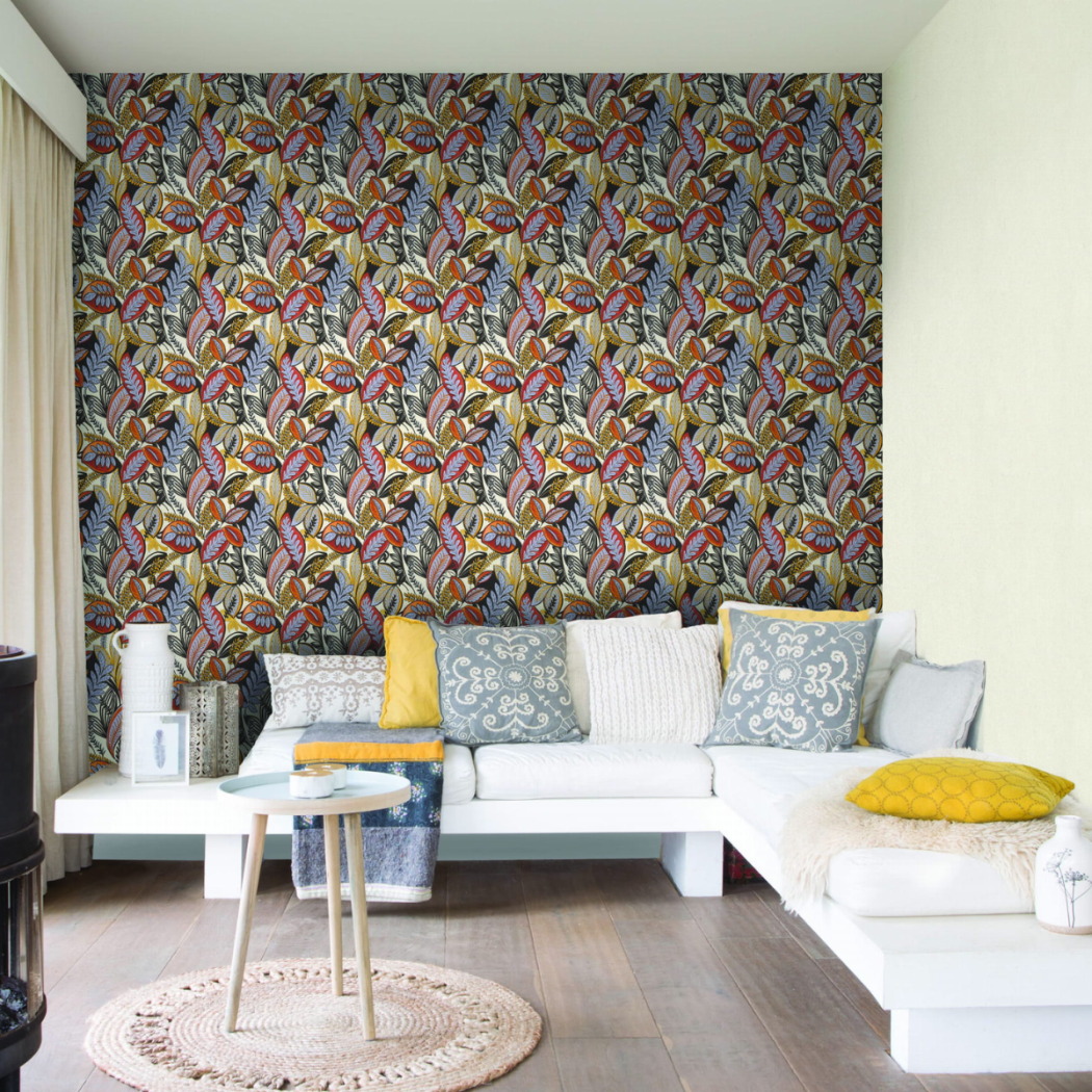 Rasch Bold Block Leaf Wallpaper Multicoloured | Wallpaper Shop