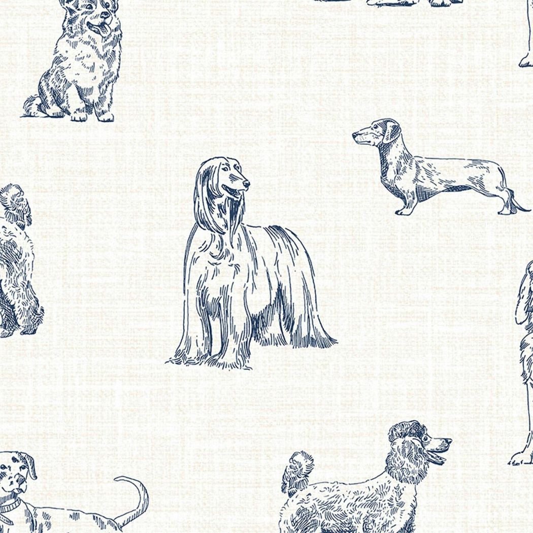 Joules Sketched Dogs Cream & Blue Wallpaper | Wallpaper Shop