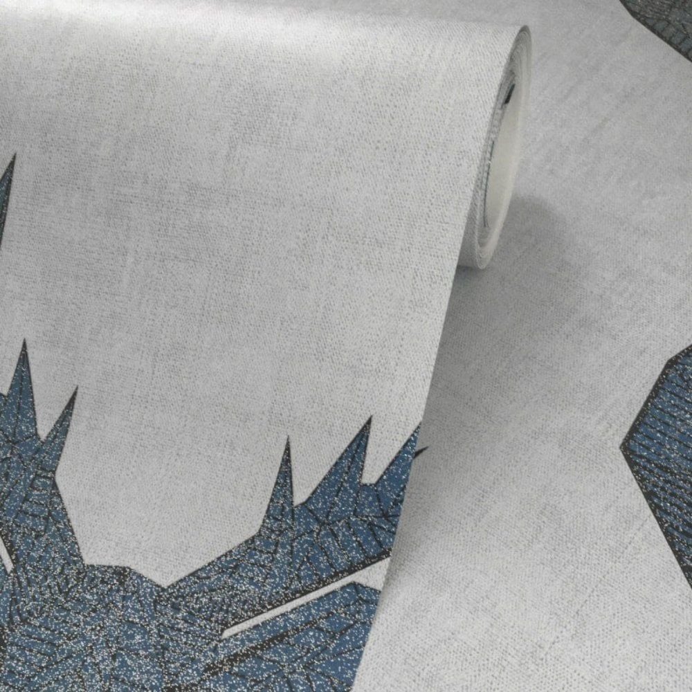 Nina Home Geo Stag Heads Glitter Wallpaper Navy, Grey, White, Beige.