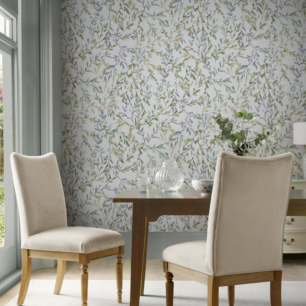 Laura Ashley Brayton Leaves Wallpaper Fresh Green | Wallpaper Shop