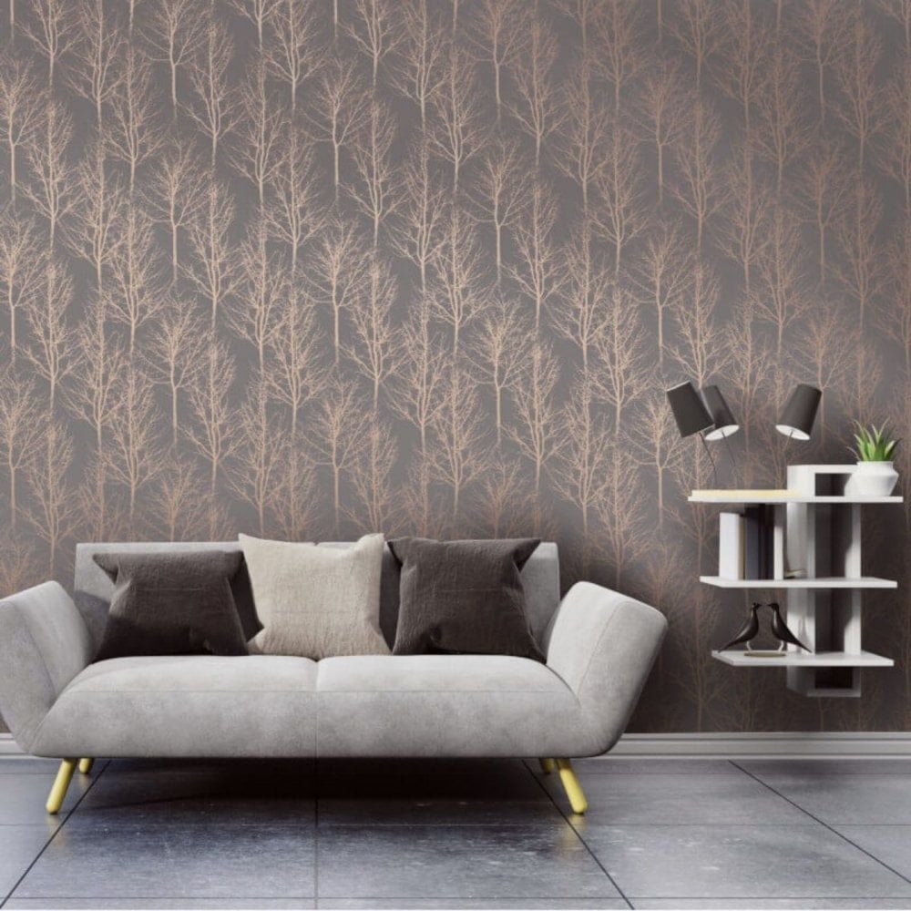 Rhea Trees Wallpaper Love Grey Rose Gold Birch Tree Holden Decor