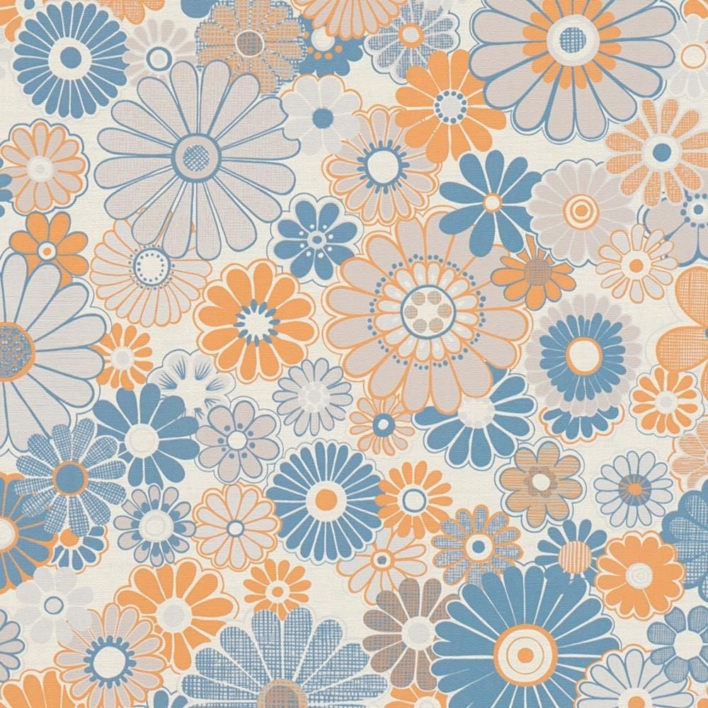Vintage 70's Retro Floral Wallpaper | Purple Orange Brown | Wallpaper Shop