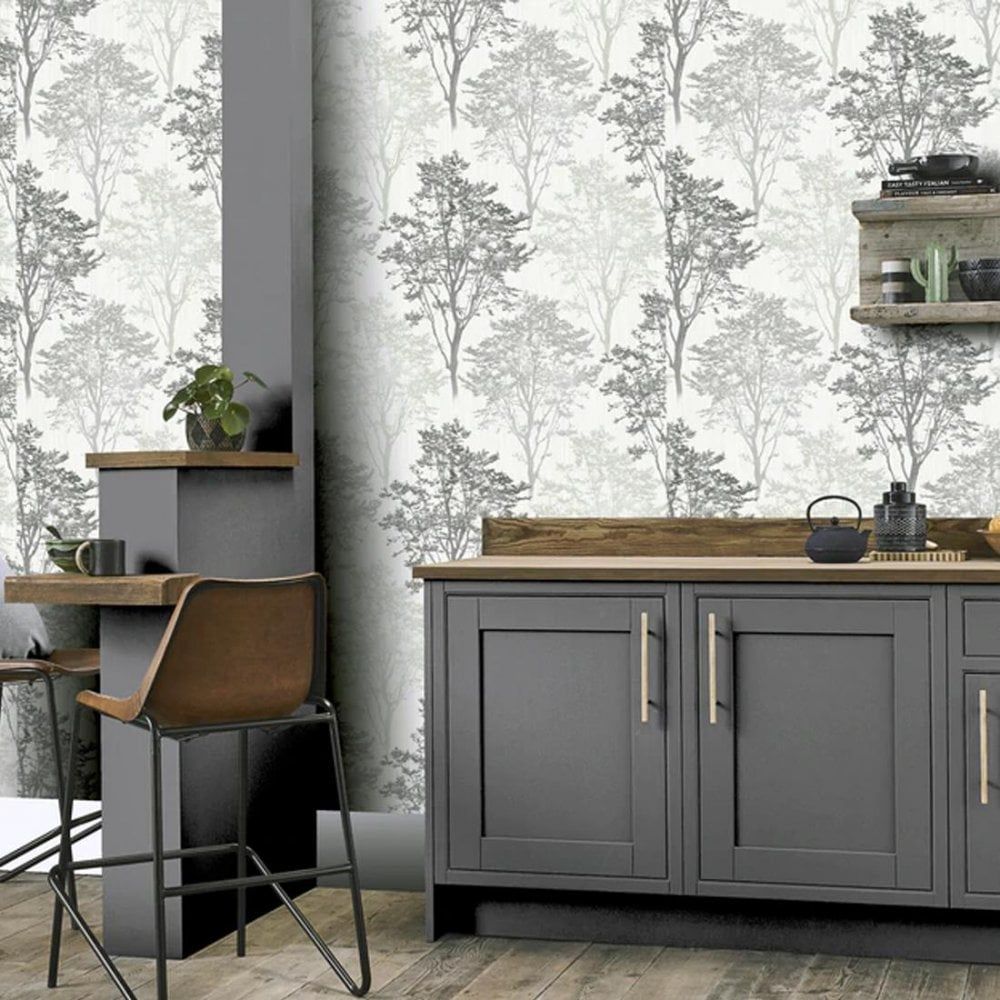 Wildwood Mono Grey Wallpaper | Wallpaper Shop