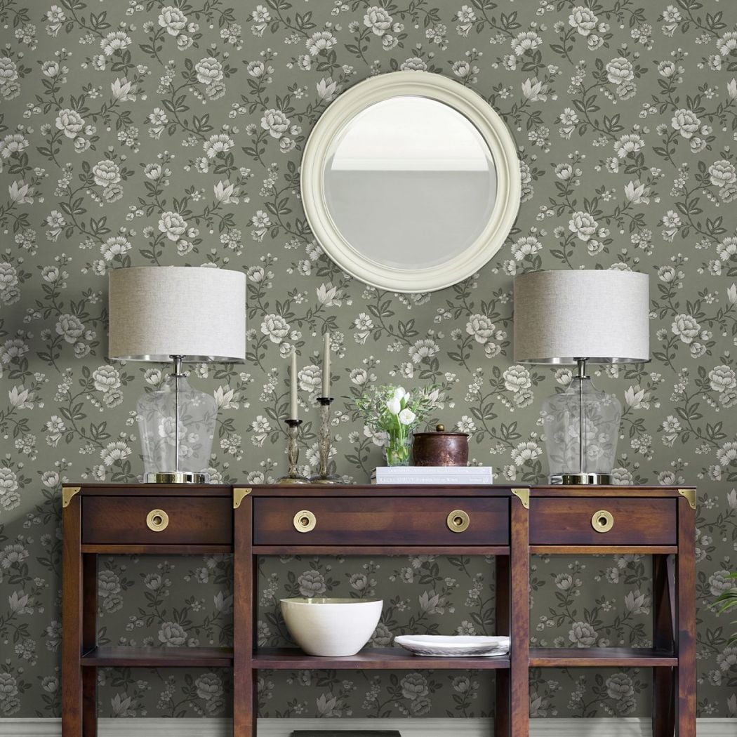 Laura Ashley Bradenbury Trail Antique Green Wallpaper | Wallpaper Shop