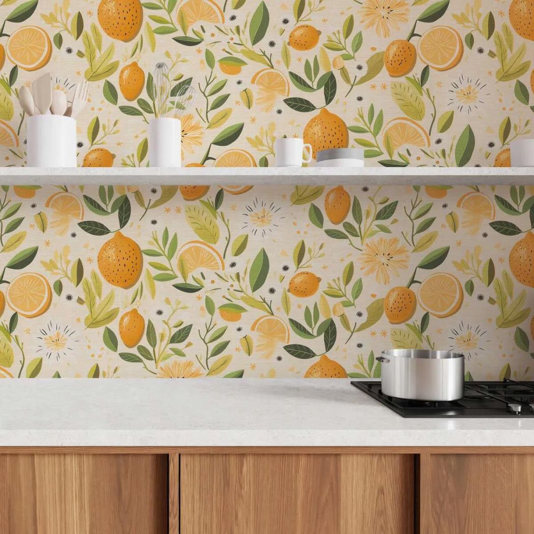 AS Creation Fruity Lemons Wallpaper Yellow Sage | Wallpaper Shop