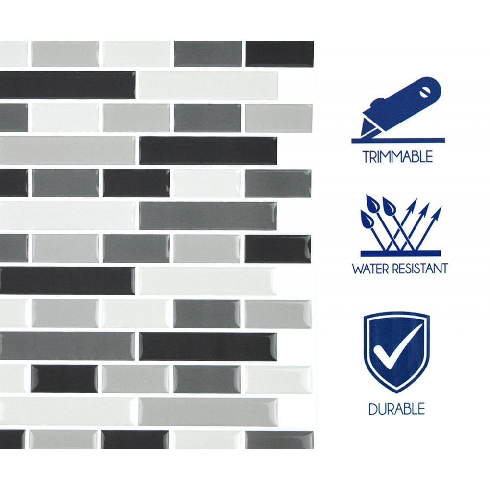 WallPops Smoked Glass Splashback Tile Stickers Black | Wallpaper Shop