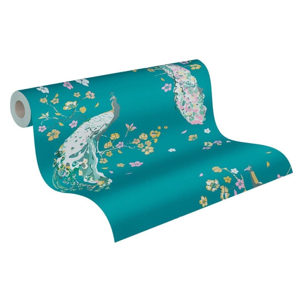 AS Creation Turnowsky Elegant Peacock Wallpaper Teal | Wallpaper Shop