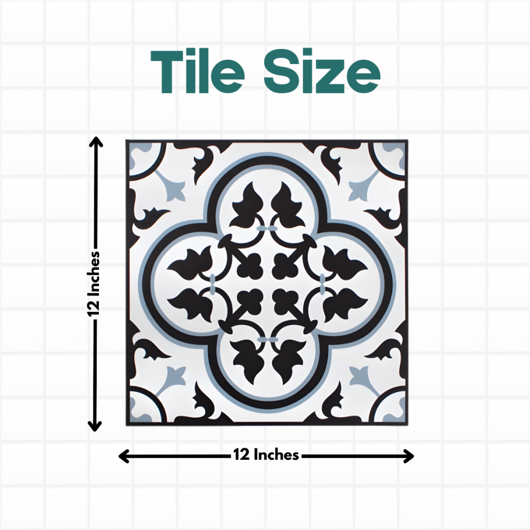 YöL Azure Mediterranean Dark Navy Light Blue Damask Design Floor Tiles ...