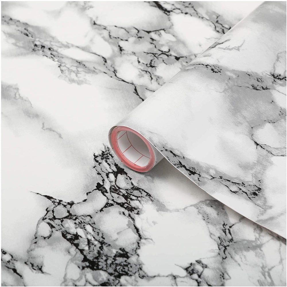 Fablon Sticky Back Plastic Marble Effect White Grey PVC Self Adhesive