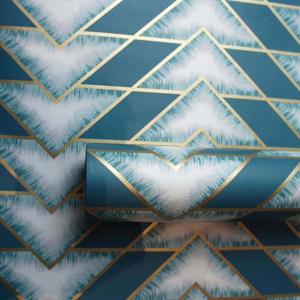 Holden Decor Teton Chevron Wallpaper Teal Gold 90530