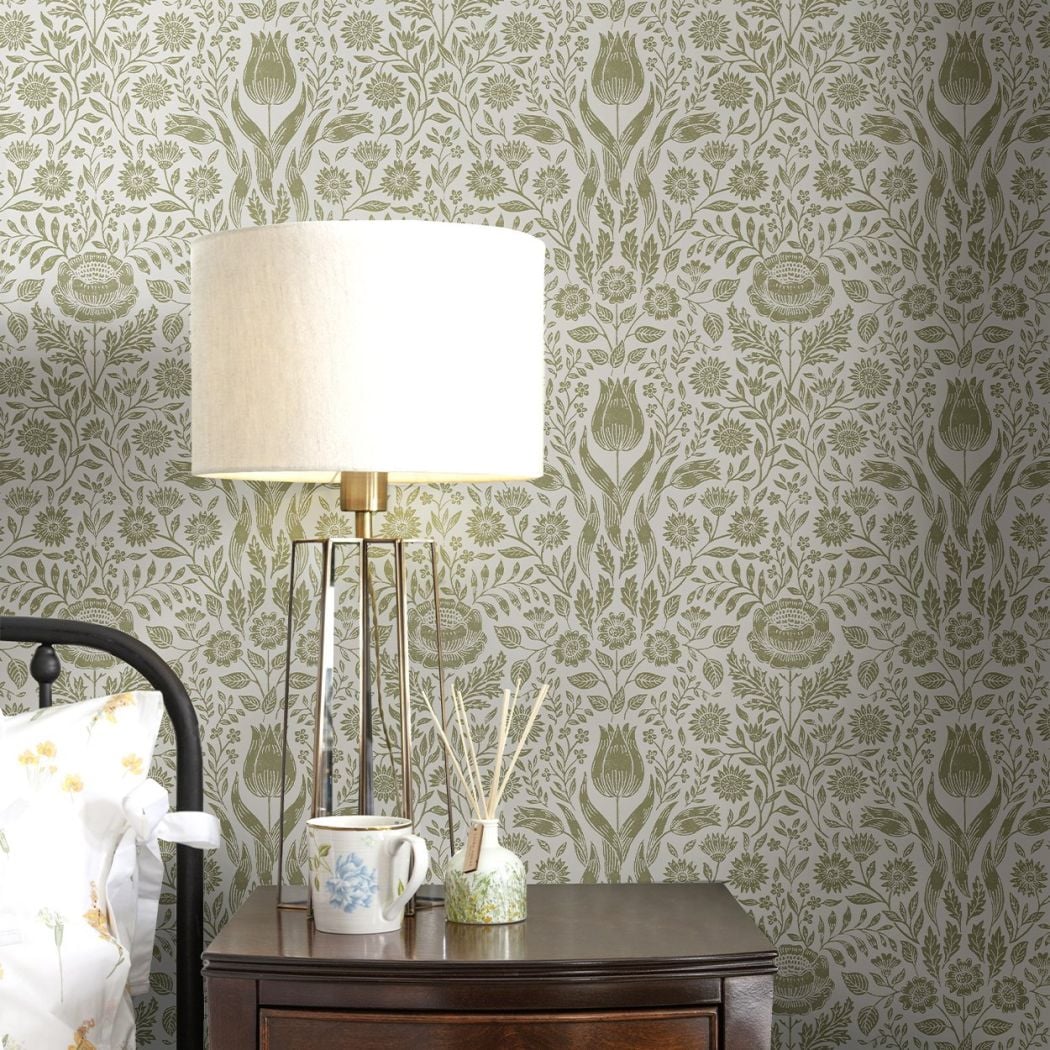 Laura Ashley Ashstead Damask Wallpaper Hedgerow | Wallpaper Shop