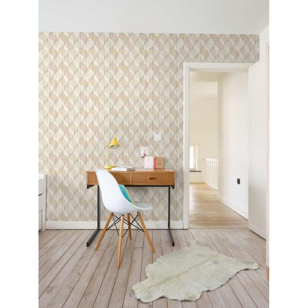 Grandeco Wood Effect Geo Wallpaper Green | Wallpapershop.co.uk