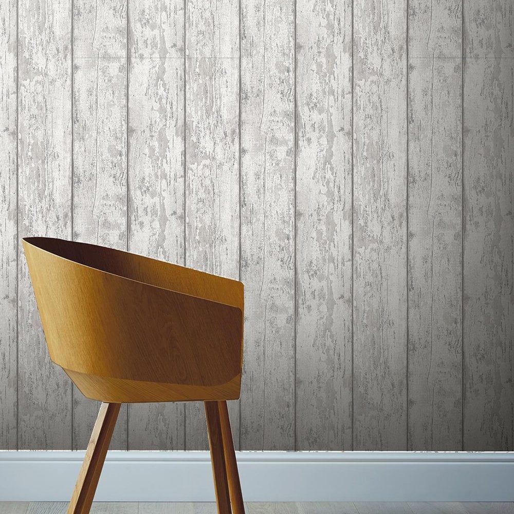 Metallic Washed Wood Wallpaper Grey & Silver