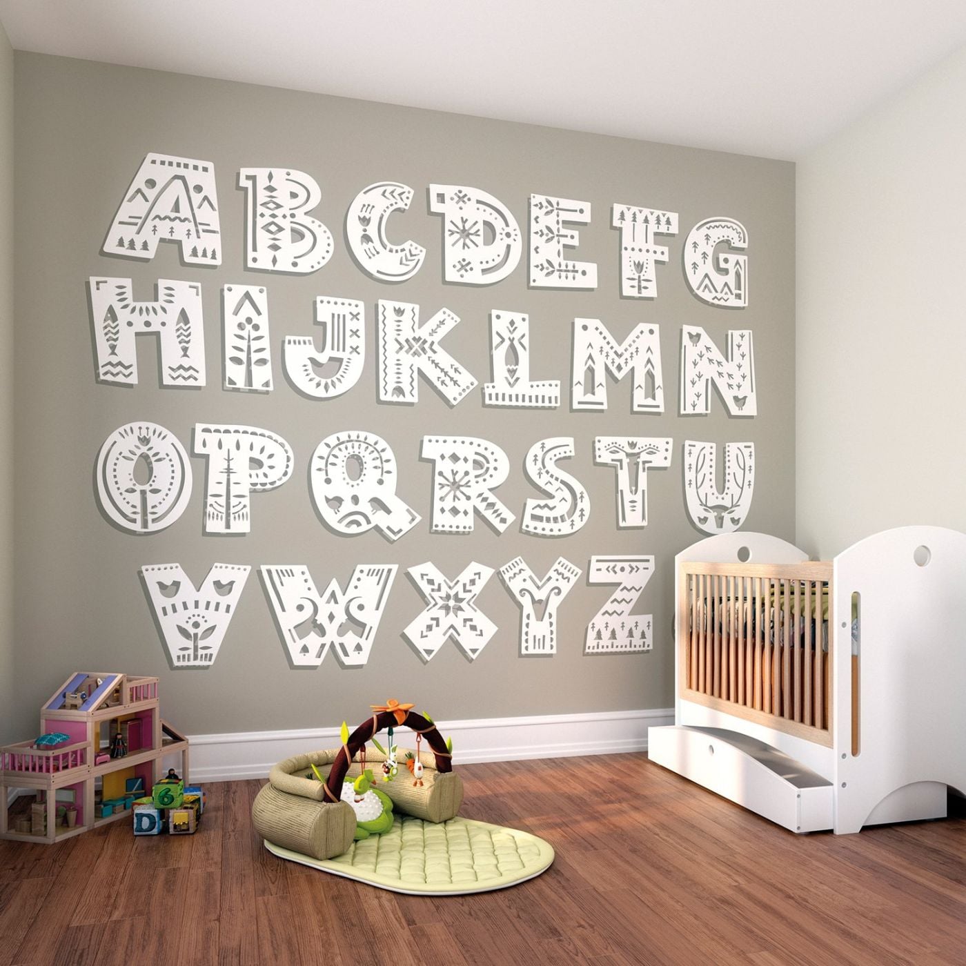 Origin Murals ALPHABET PATTERNS MURAL MULTI | Wallpaper Shop