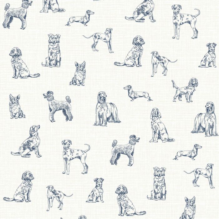 Joules Sketched Dogs Cream & Blue Wallpaper | Wallpaper Shop