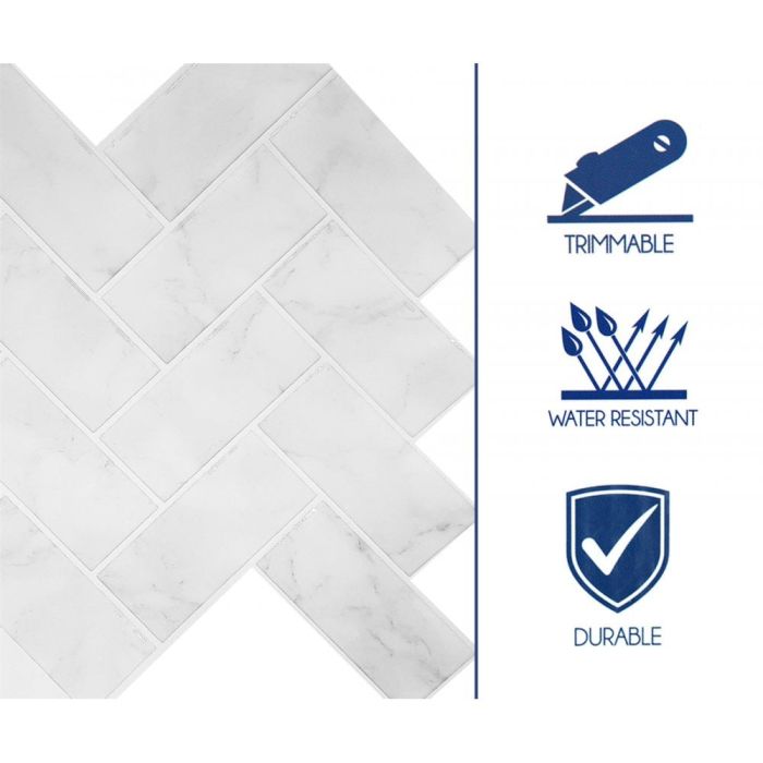 WallPops Herringbone Carrara Marble Self Adhesive Splashback Tile ...