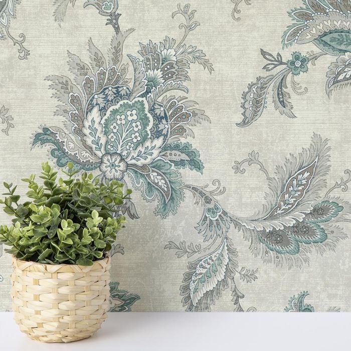 Wallquest Paisley Floral Wallpaper Teal Grey | Wallpaper Shop