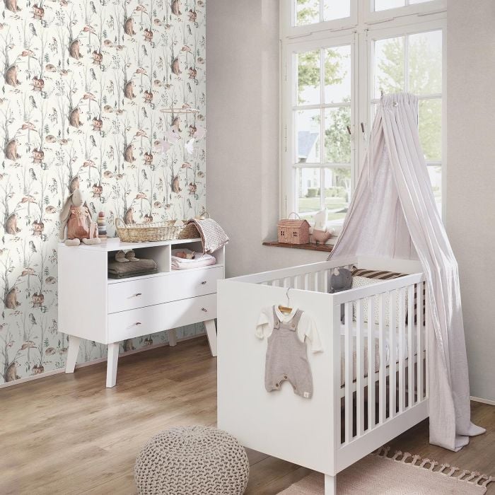 Rasch Kids Woodland Wallpaper White | Wallpaper Shop