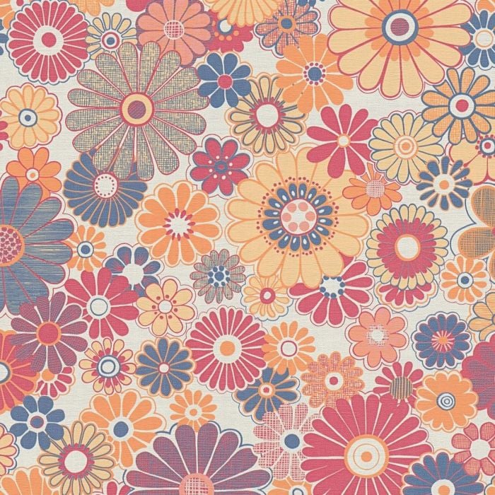 Vintage 70's Retro Floral Wallpaper | Purple Orange Brown | Wallpaper Shop