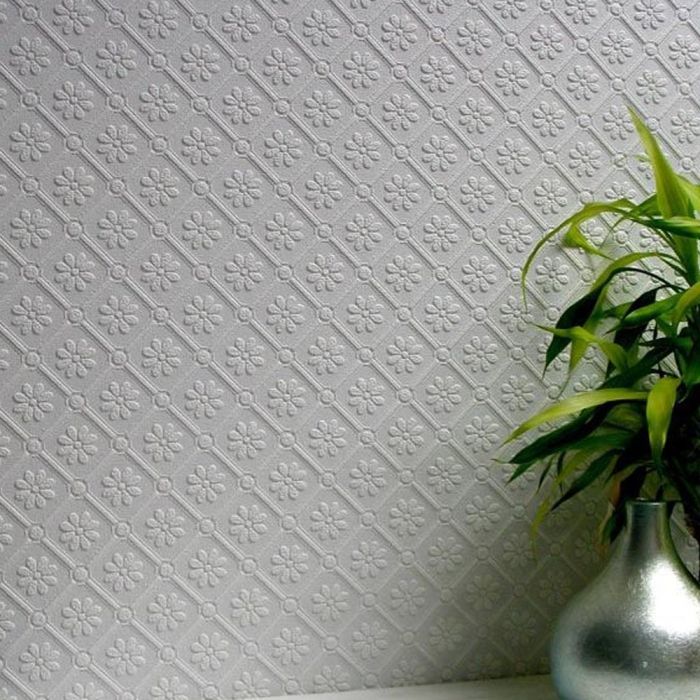 Anaglypta Paintable Amber Flowers Wallpaper White