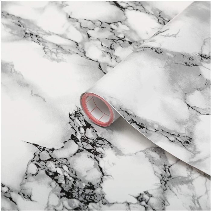 Fablon Sticky Back Plastic Marble Effect White Grey PVC Self Adhesive