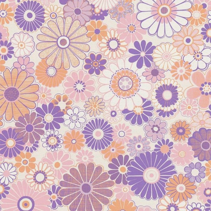 Vintage 70's Retro Floral Wallpaper | Purple Orange Brown | Wallpaper Shop