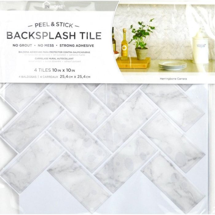 WallPops Herringbone Carrara Marble Self Adhesive Splashback Tile ...